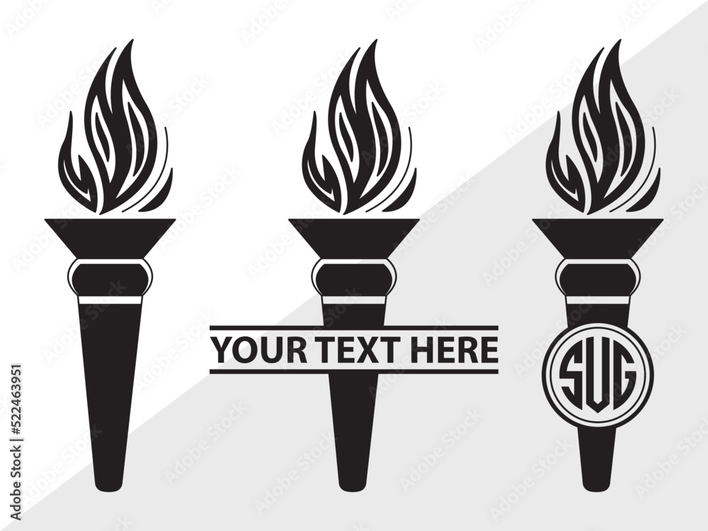 Stockvector Burning Torch Monogram SVG, Burning Torch SVG, Torch Svg ...