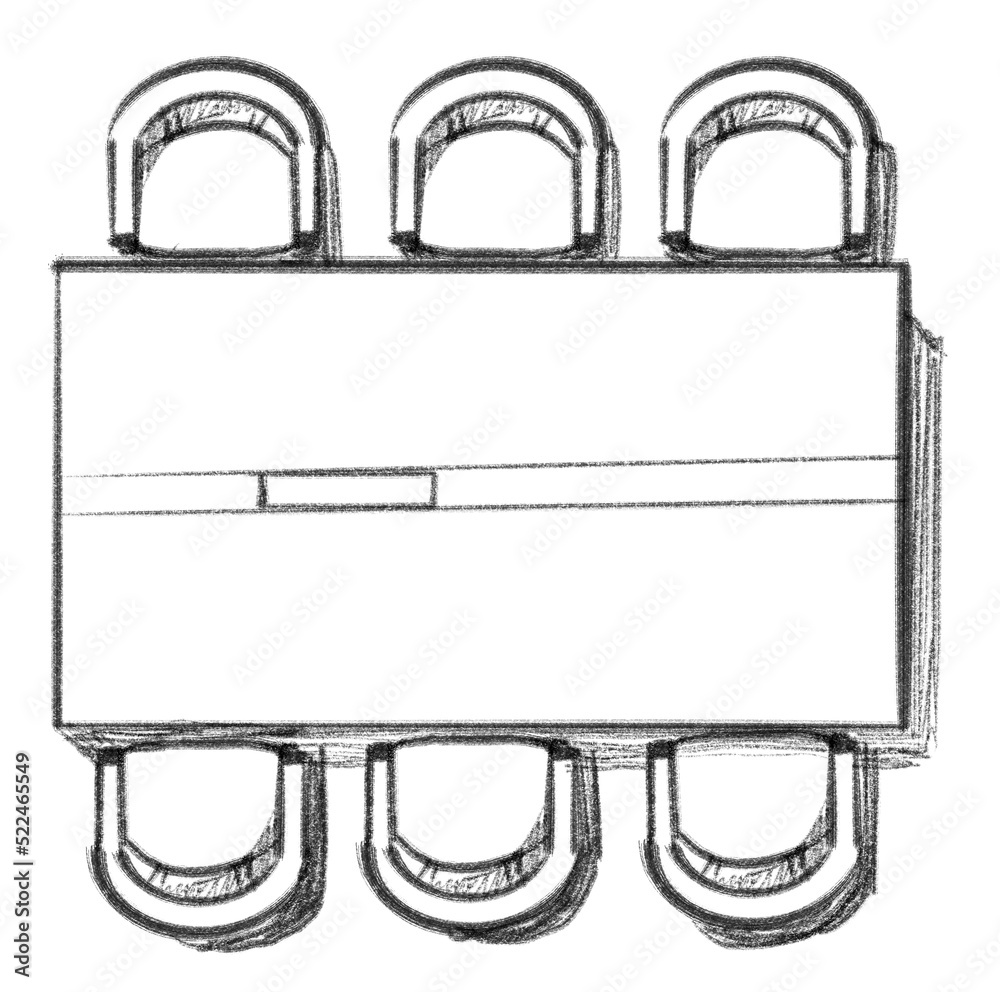 Meet table and chair office furniture plan top view hand drawn layout ...