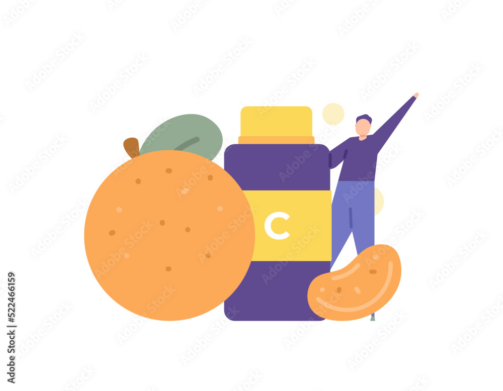 intake of vitamin C or foods high in vitamin C. a man stands next to an ...