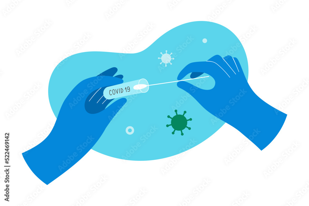 Holding a rapid covid test tube in hands with gloves, medical doctor ...