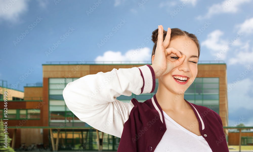 people, gesture and education concept - happy smiling teenage girl ...