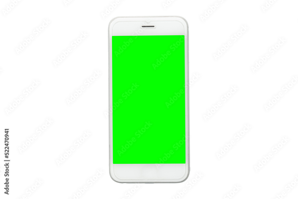 White smartphone mockup green screen isolated on white background with ...