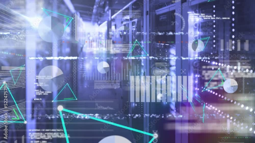 Infographics and computer coding with server room in background Stock ...