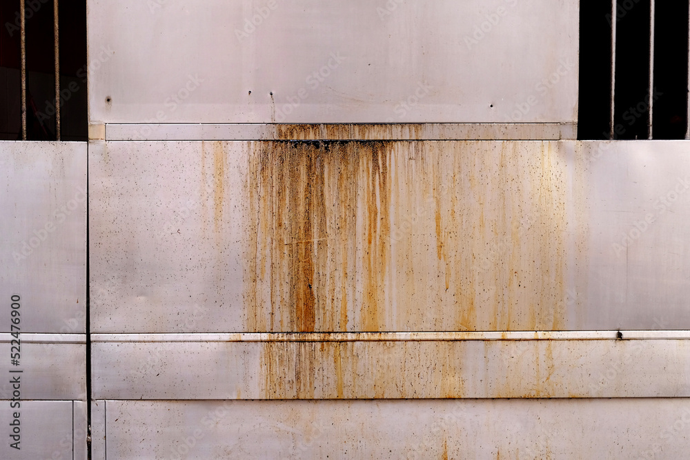 Oil stains on aluminum sheet of wall at street food restaurant Stock ...