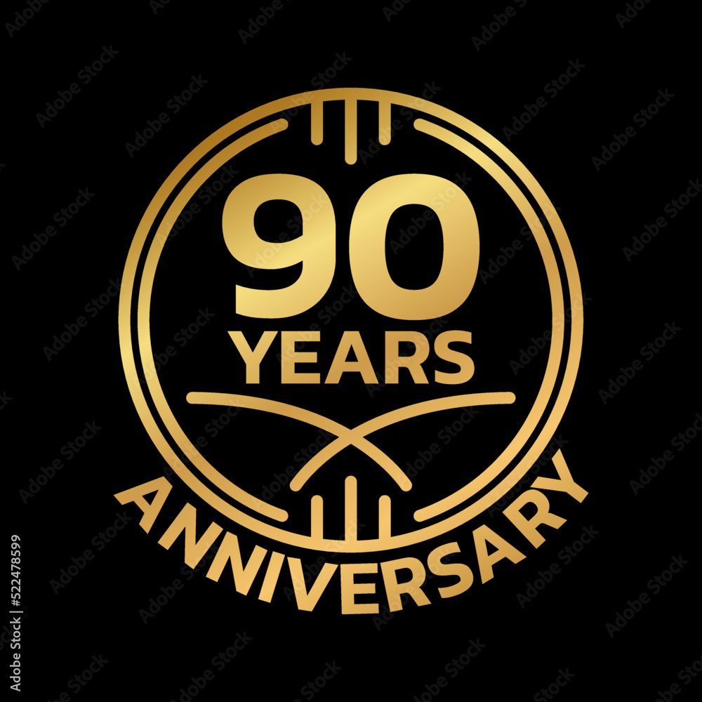 90th Anniversary golden logo or icon. 90 years round stamp design ...