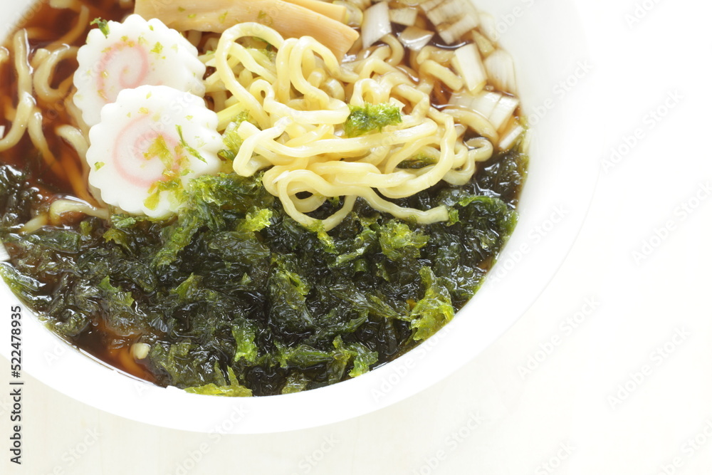 Japanese food, ramen noodles with fish cake and dried seaweed Stock ...