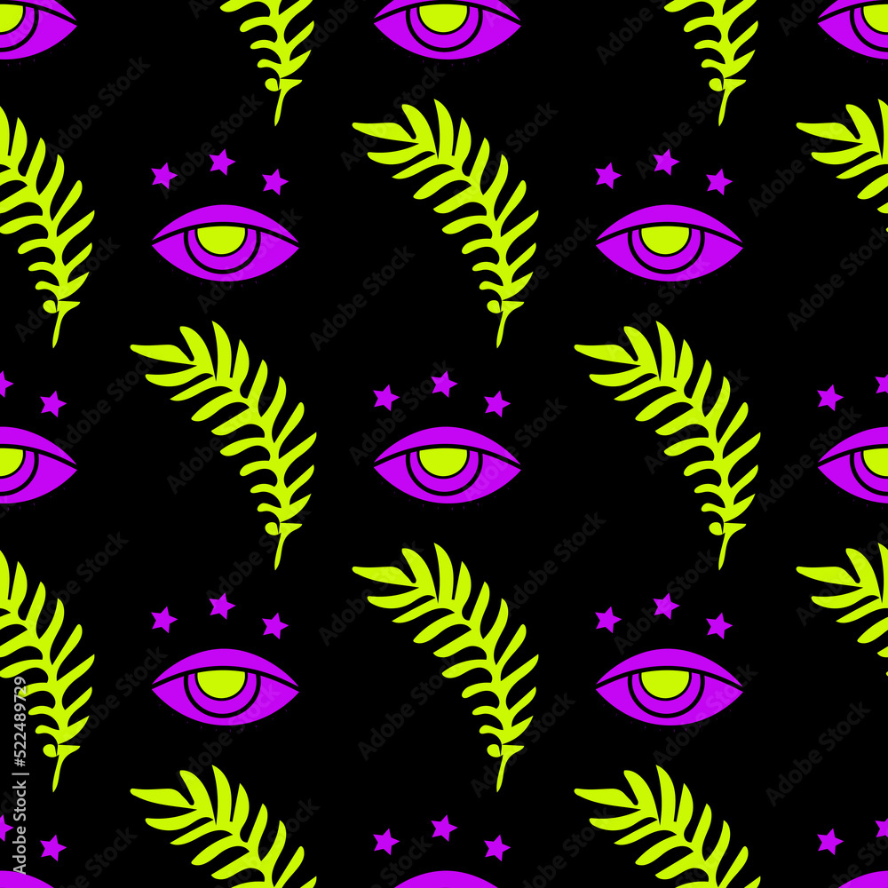 Psychedelic drawings pattern. Vector seamless pattern. Cute and funny ...