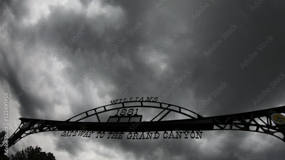 Williams, Arizona, USA, June 24, 2022: DOLLY SHOT - Entrance sign ...