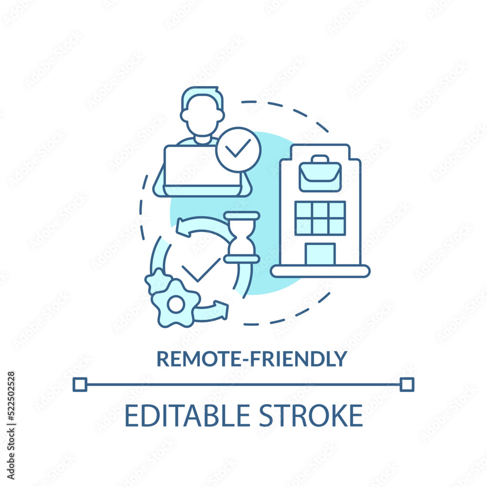 Remote friendly turquoise concept icon. Combined schedule. Hybrid work ...