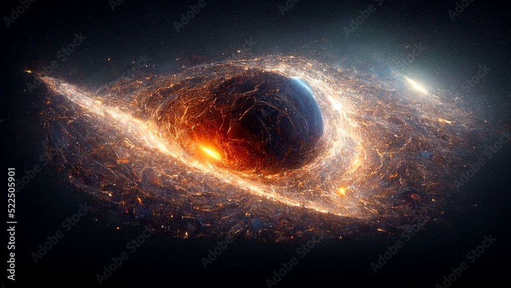 Dark exploding planet on galaxy illustration, Red light on space ...