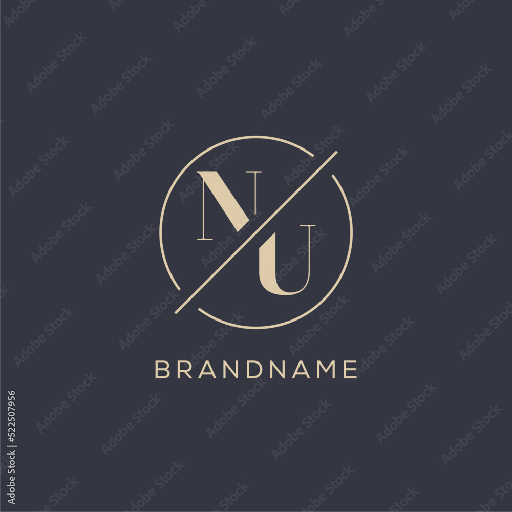 Initial letter NU logo with simple circle line, Elegant look monogram ...