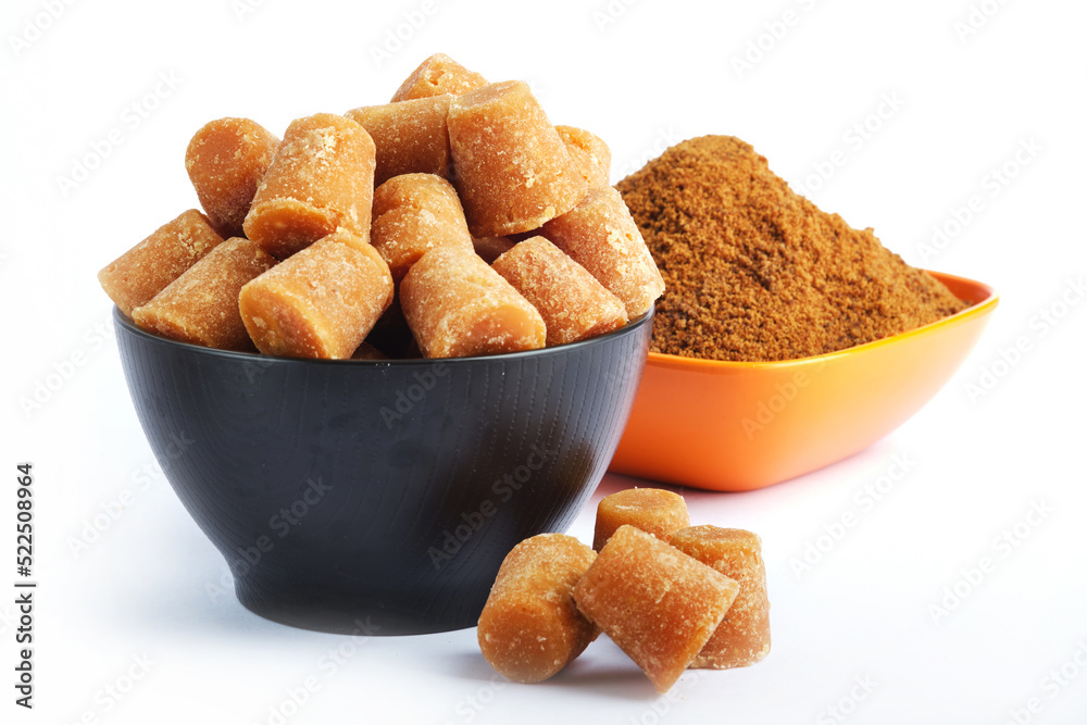 Organic Gur or Jaggery Powder and cubes, Jaggery is used as an ...
