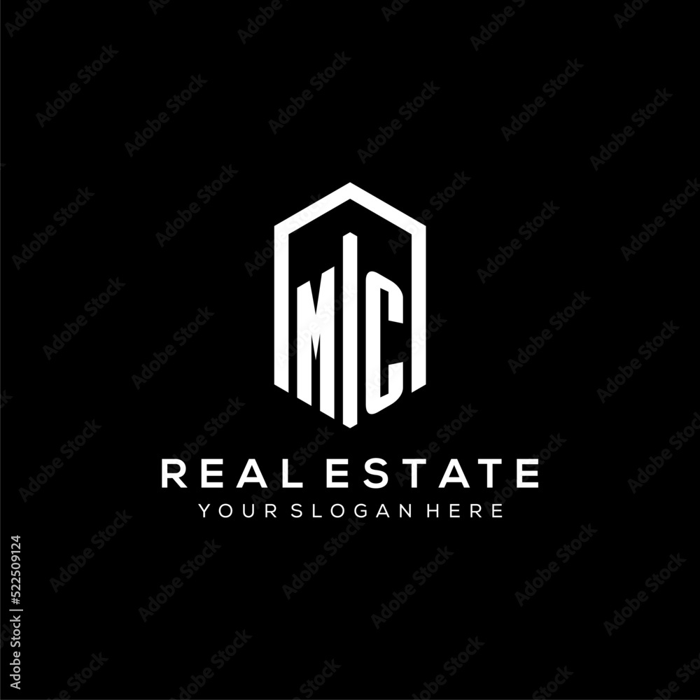 Letter MC logo for real estate with hexagon icon design Stock Vector ...