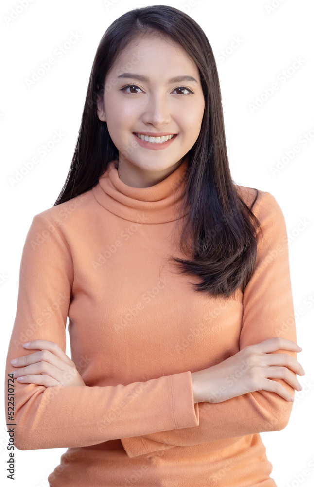 Asian Womanin Crossed Arms Pose on Transparent Background Stock Photo ...