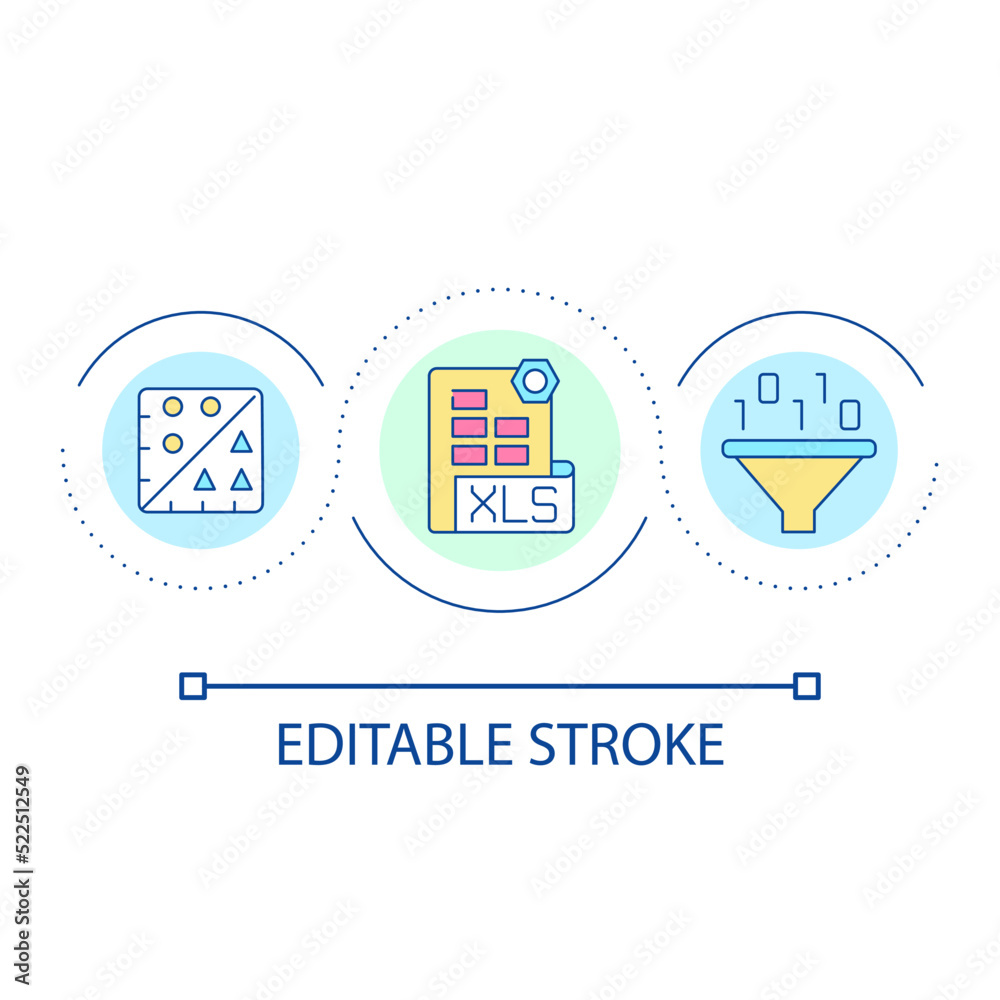 Spreadsheet course loop concept icon. Learning to organize and analyze data abstract idea thin ...
