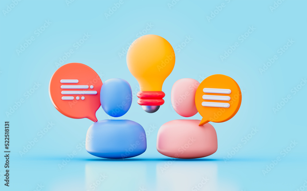 user sign with lightbulb message 3d render concept for teamwork project ...