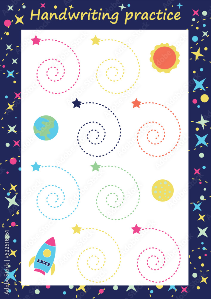 Preschool worksheet for practicing fine motor skills - tracing dashed ...