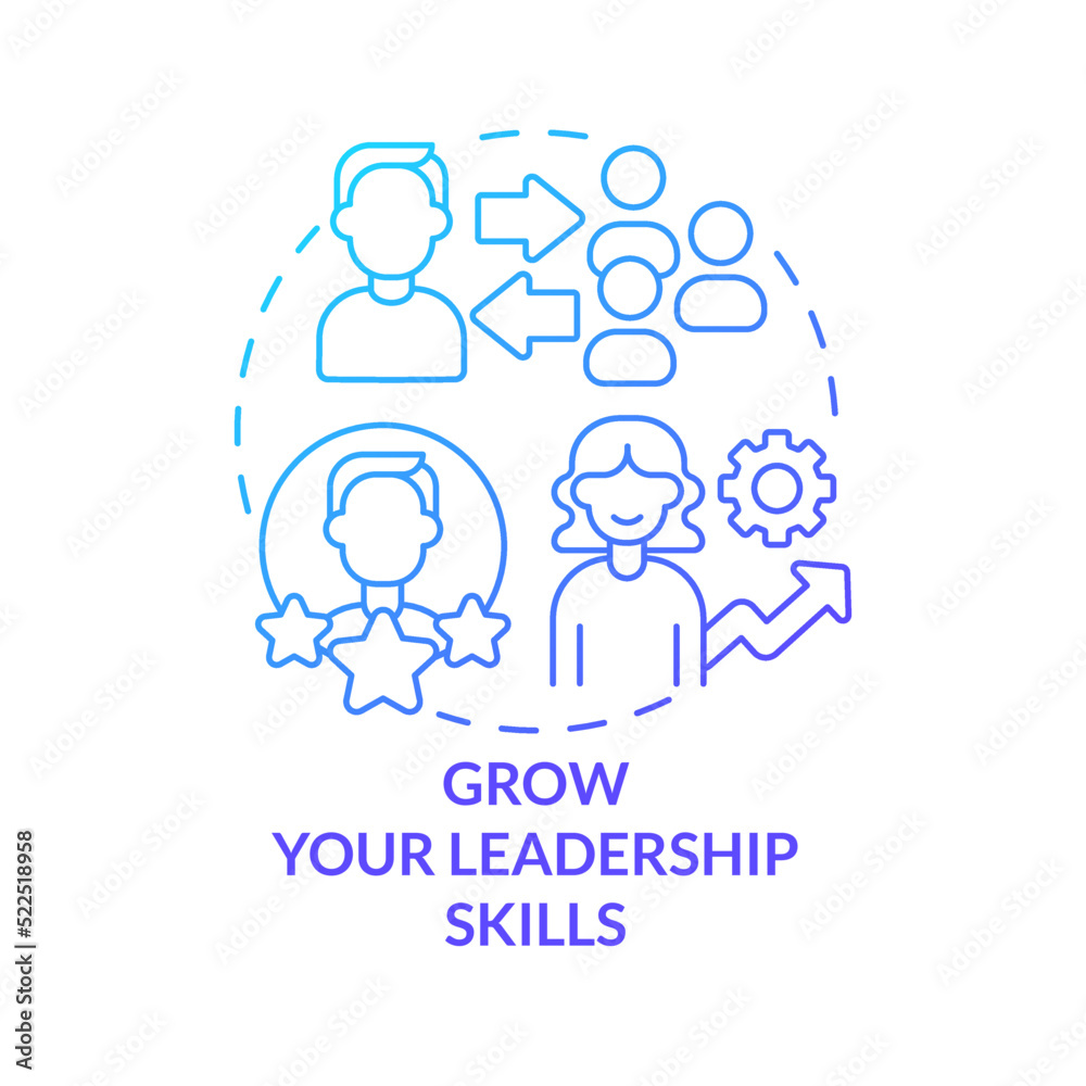 Grow leadership skills blue gradient concept icon. Become certified ...