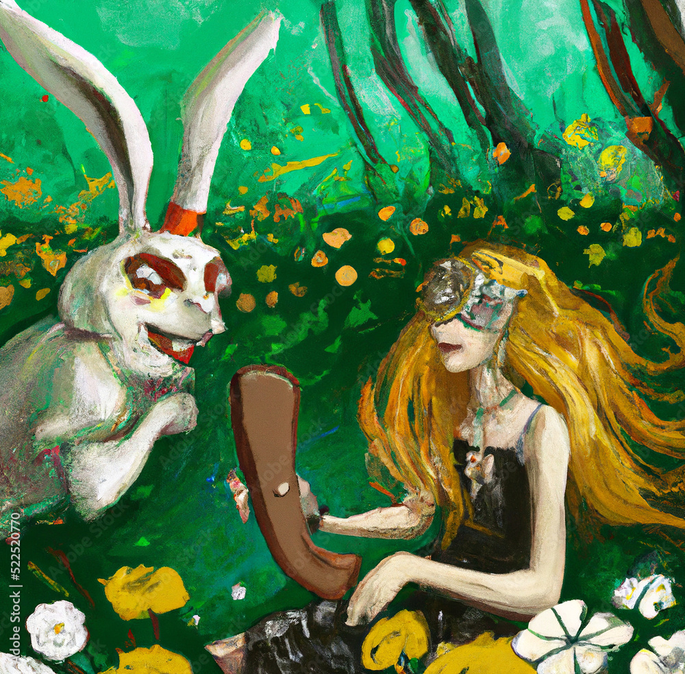 Alice in Wonderland motifs mad tea party. Lewis Carroll fairy tale with ...