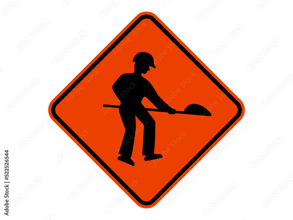 general isolated road sign with silhouette man working for road work ...