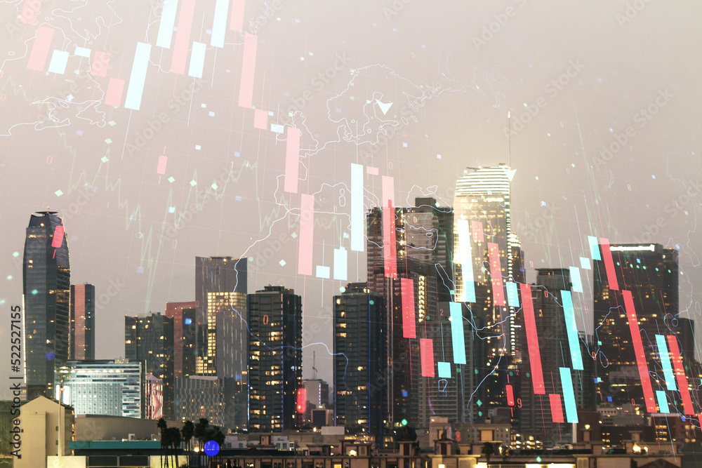 Abstract virtual global crisis chart and world map sketch on Los ...