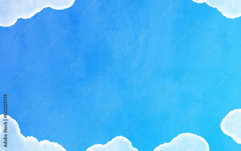 Watercolor Blue Sky with Clouds Printable Background 300DPI Stock Photo ...