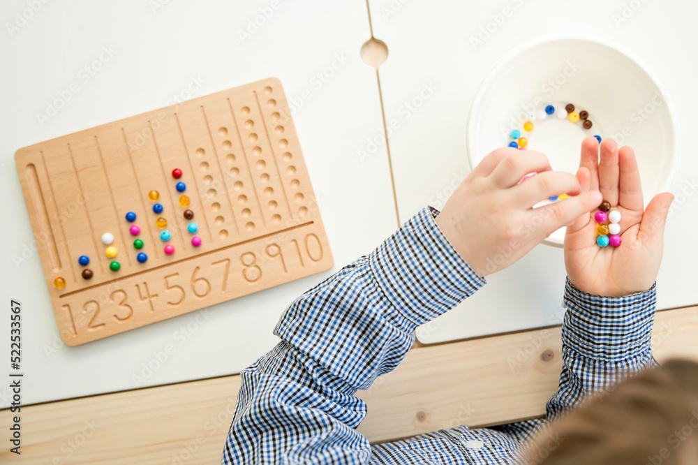 Montessori Beads Board. Learning to count and write numbers, prepare ...