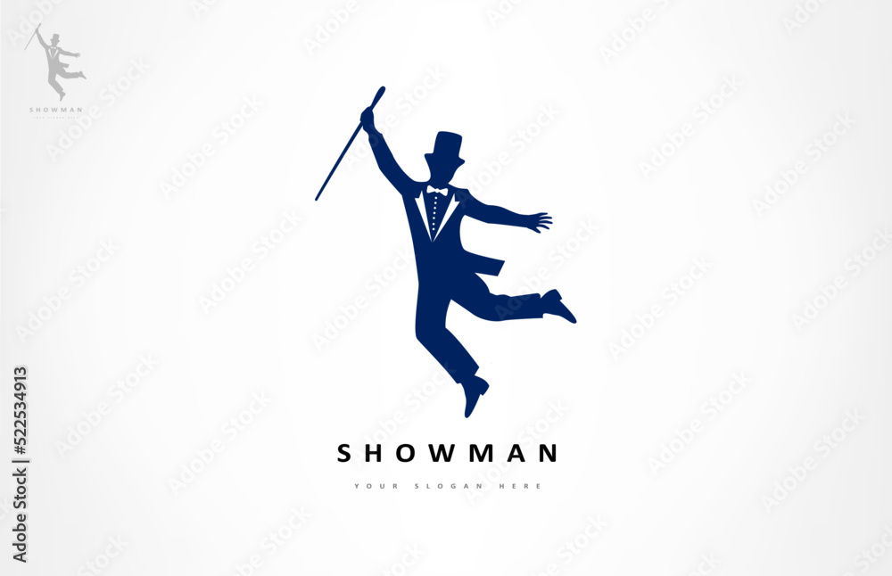 Showman jumping with cane logo vector Stock Vector | Adobe Stock
