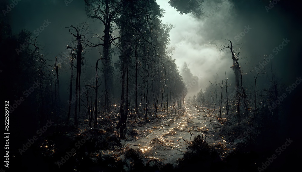 Foggy Forest At Night Time