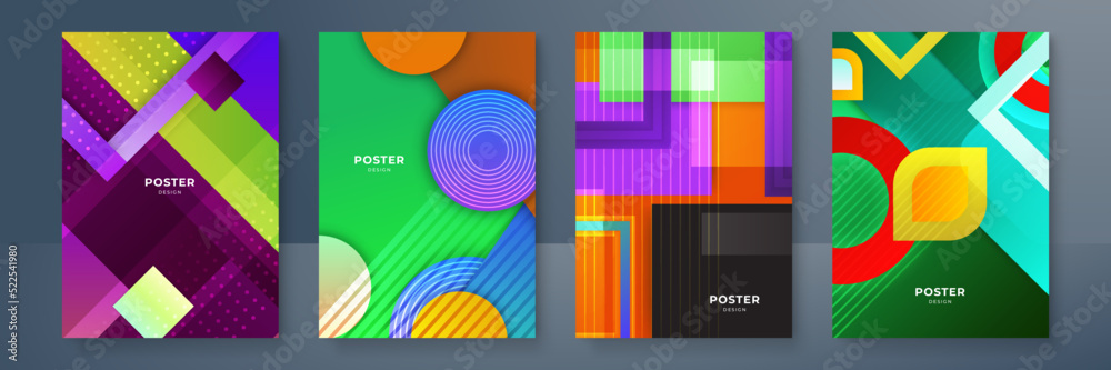 Collection of bright groovy posters 70s. Retro poster with psychedelic ...