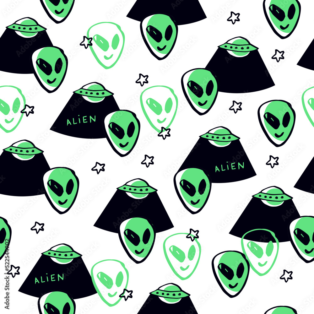 Alien, dark theme print. Halloween, horror, supernatural. UFO, flying ...