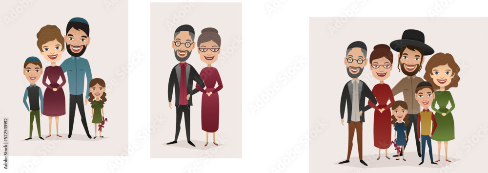 Big happy jewish family isolated vector illustration. Mother, father ...