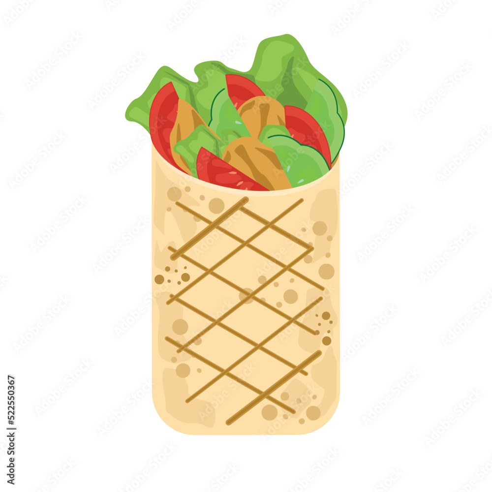 Shawerma sandwich flat outline icon. Shawarma wrap vector illustration ...