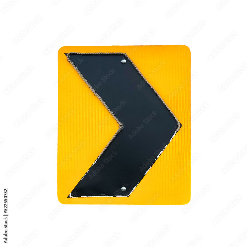 Traffic sign Chevron sign aligning the right curve. Mandatory, control ...