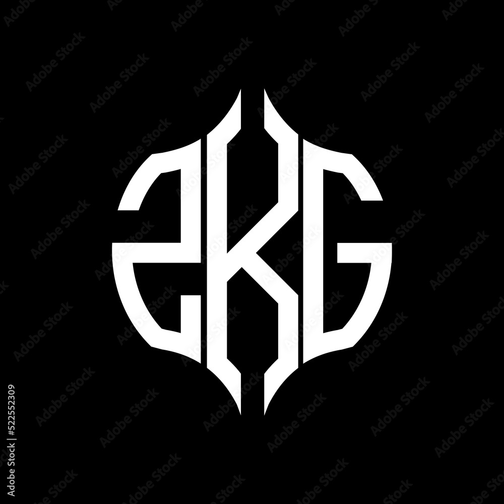 ZKG letter logo. ZKG best black background vector image. ZKG Monogram ...