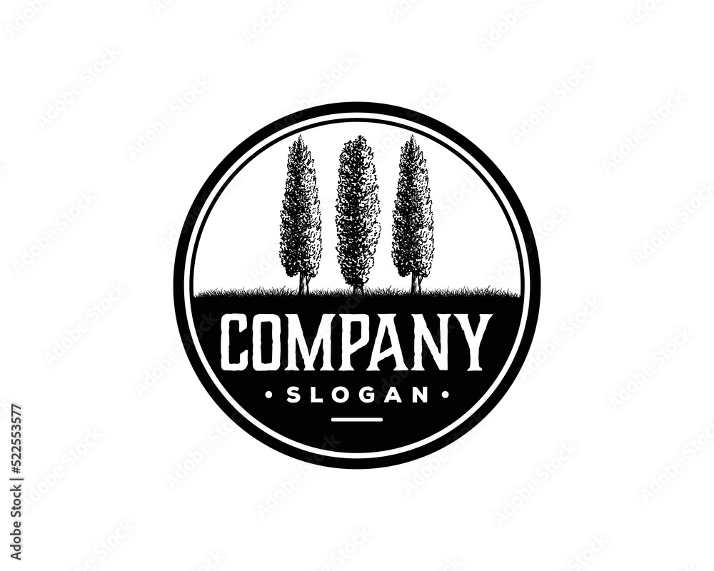 Cypress Vector silhouette Logo. Conifer Cypress tree silhouettes on the ...