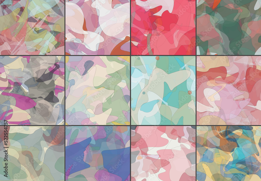 Seamless Pattern Set with Transparent Random Overlapping Wavy Shapes ...