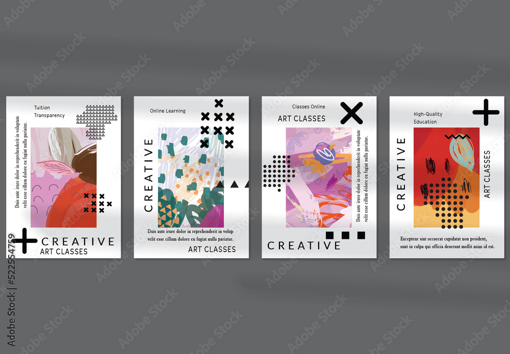Flyer Layout with Black Geometric Shapes and Abstract Bright Rectangle ...