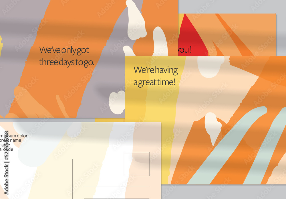 Postcard Layout with Hand Drawn Abstract Brush Strokes and Floral ...