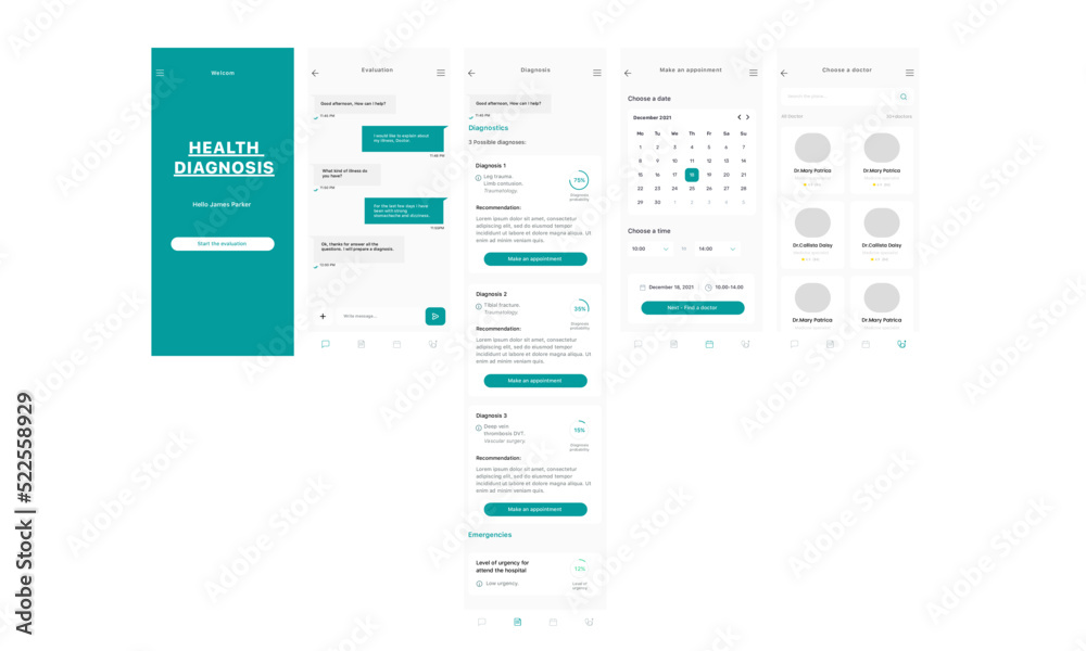 Health Check and Medical Diagnosis Blue App UI Kit Stock Vector | Adobe ...