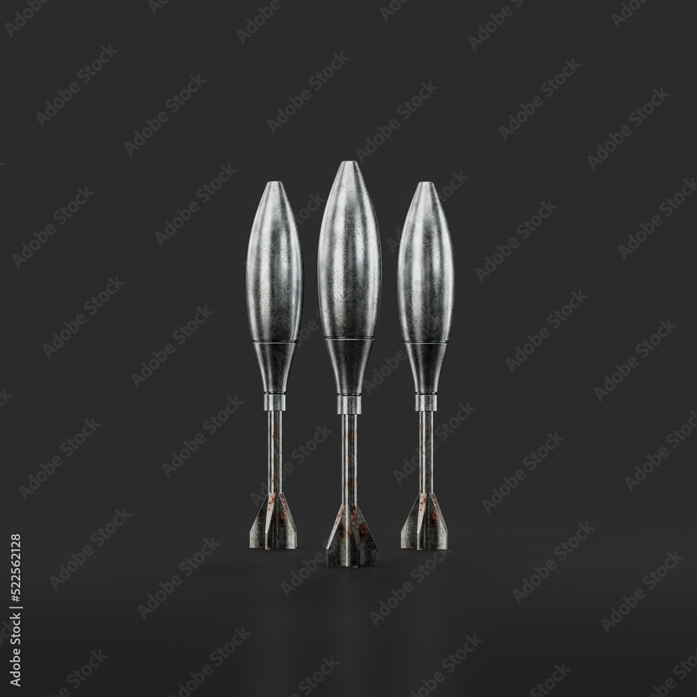 Military ammo, mortar shell, rocket, 3d rendering Stock Illustration ...