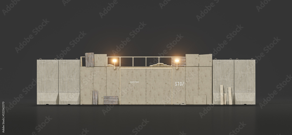 Concrete firewall, boundary wall with spotlights, military security ...