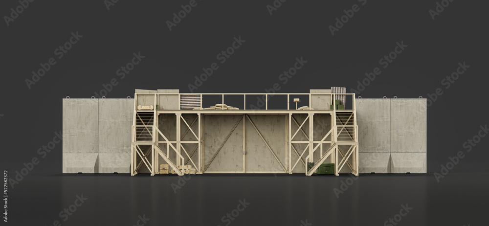 Concrete firewall, boundary wall with spotlights, military security ...