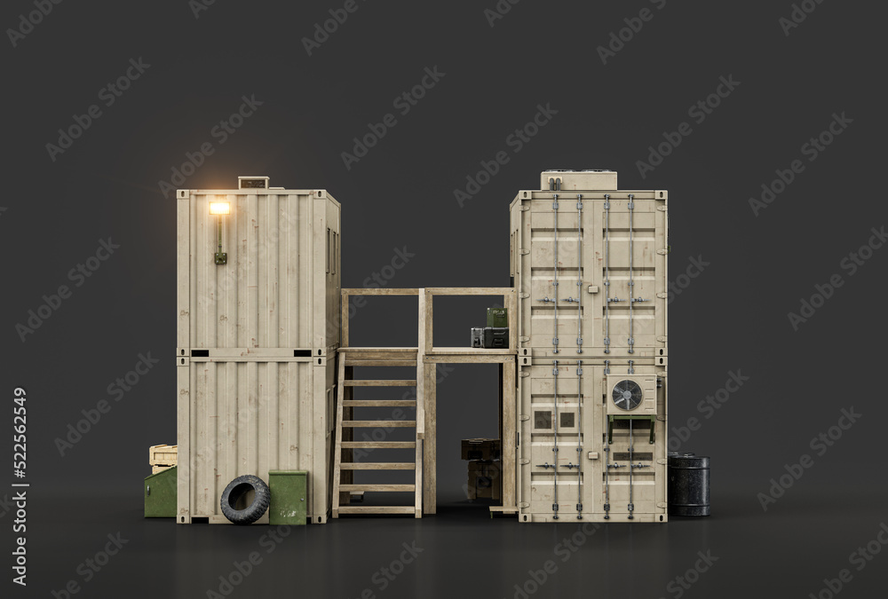 Military hut and encampment, military base, 3d rendering Stock ...