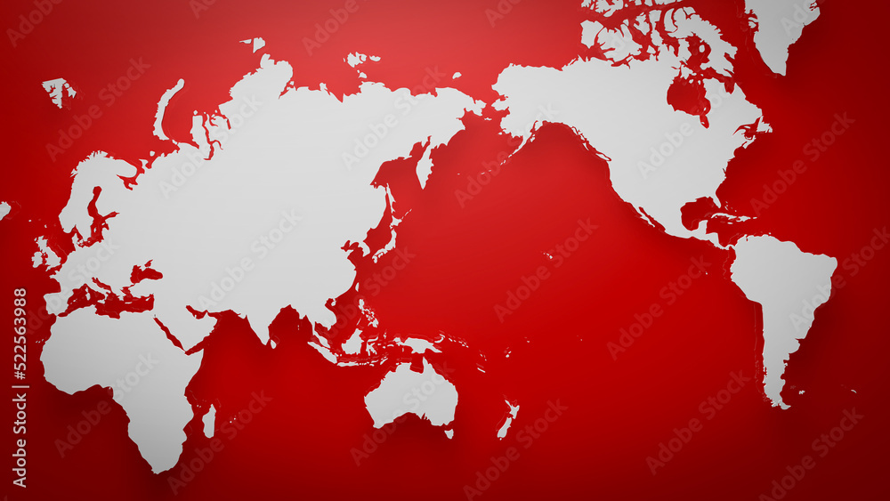 Red and White World Map with centered asia Stock Illustration | Adobe Stock