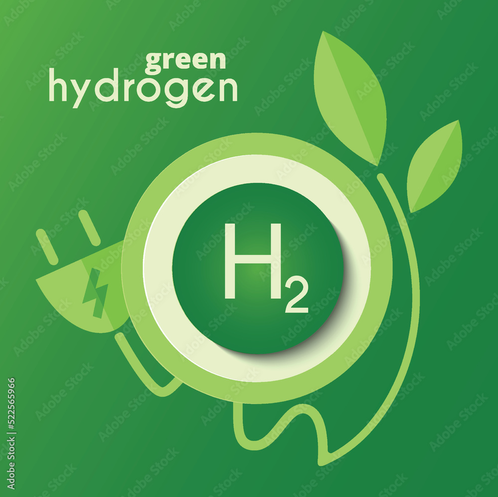 H2 symbol. Green hydrogen production. Renewable energy source ...
