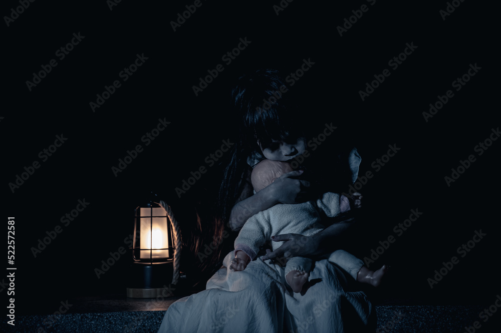 sad child ghost at night,Halloween Festival concept,Friday 13th,Horror ...