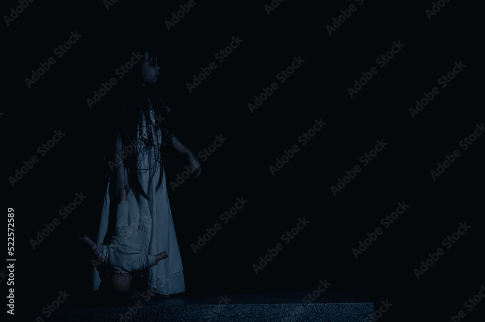 sad child ghost at night,Halloween Festival concept,Friday 13th,Horror ...