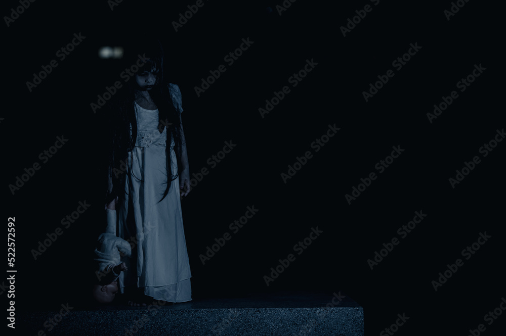 sad child ghost at night,Halloween Festival concept,Friday 13th,Horror ...