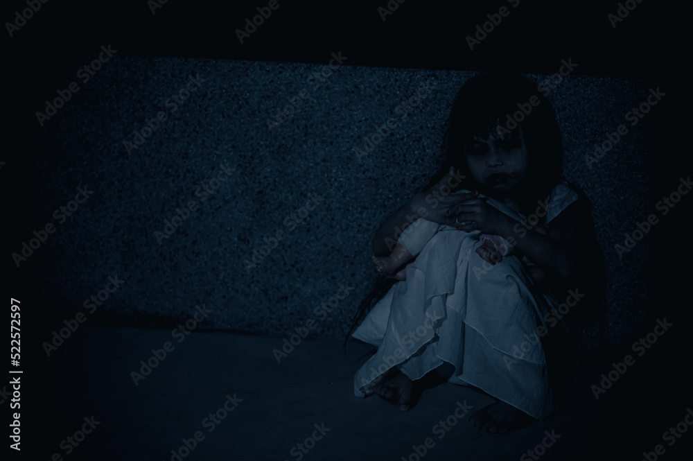 sad child ghost at night,Halloween Festival concept,Friday 13th,Horror ...